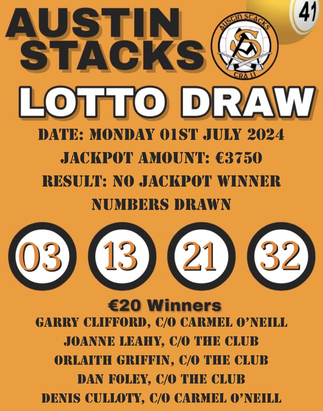 Club Lotto Results, Monday 1st July 2024