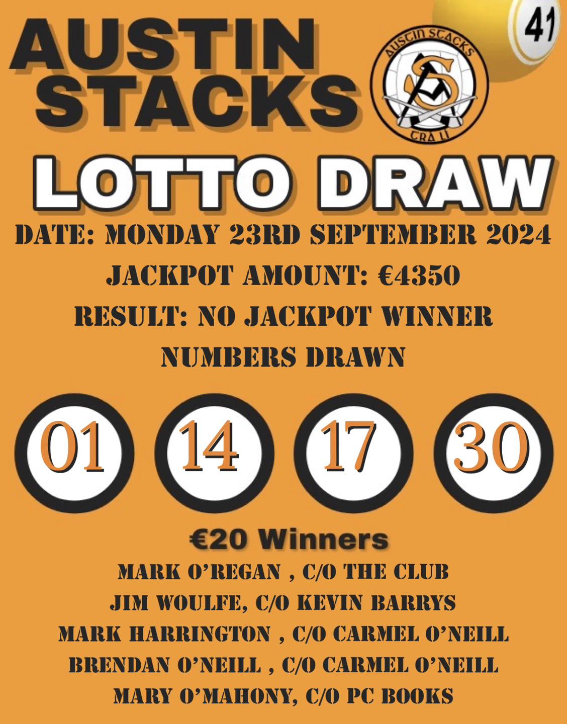 Club Lotto Results, Monday 23rd September 2024